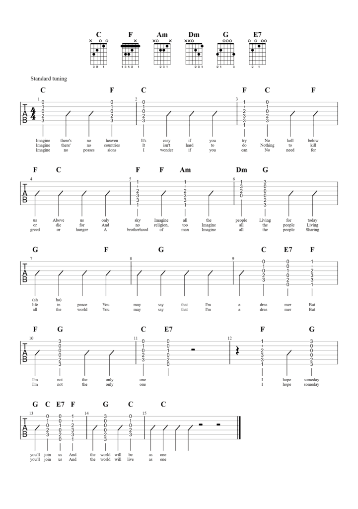 Imagine Beginner Guitar Chords Songs - YourGuitarGuide.com
